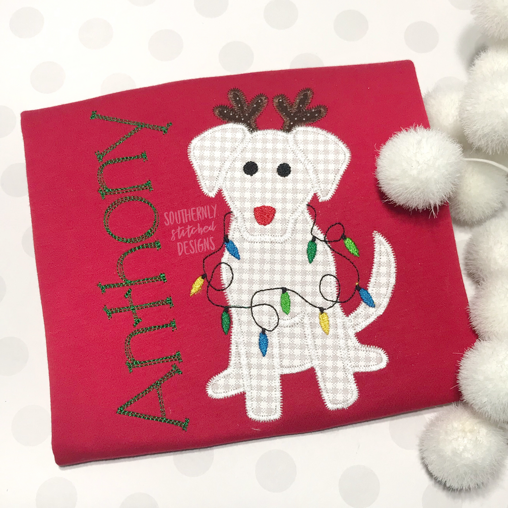 Christmas Dog Applique with Lights – Southernly Stitched Designs, LLC